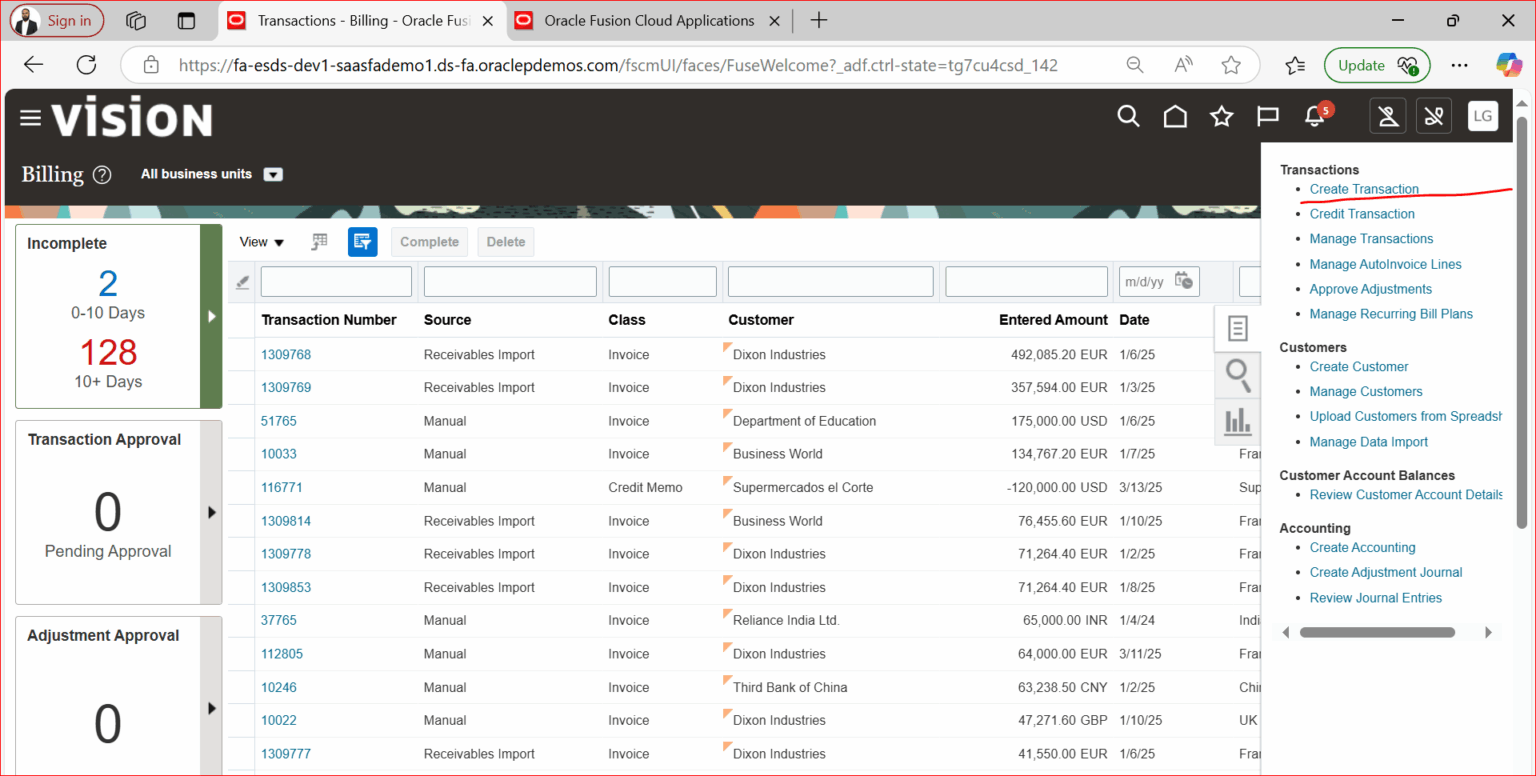 AR Transaction & Credit Memo - FusionERPlabs – Oracle Fusion ERP ...